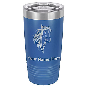 LaserGram 20oz Vacuum Insulated Tumbler Mug, Horse Head 3, Personalized Engraving Included (Dark Blue)