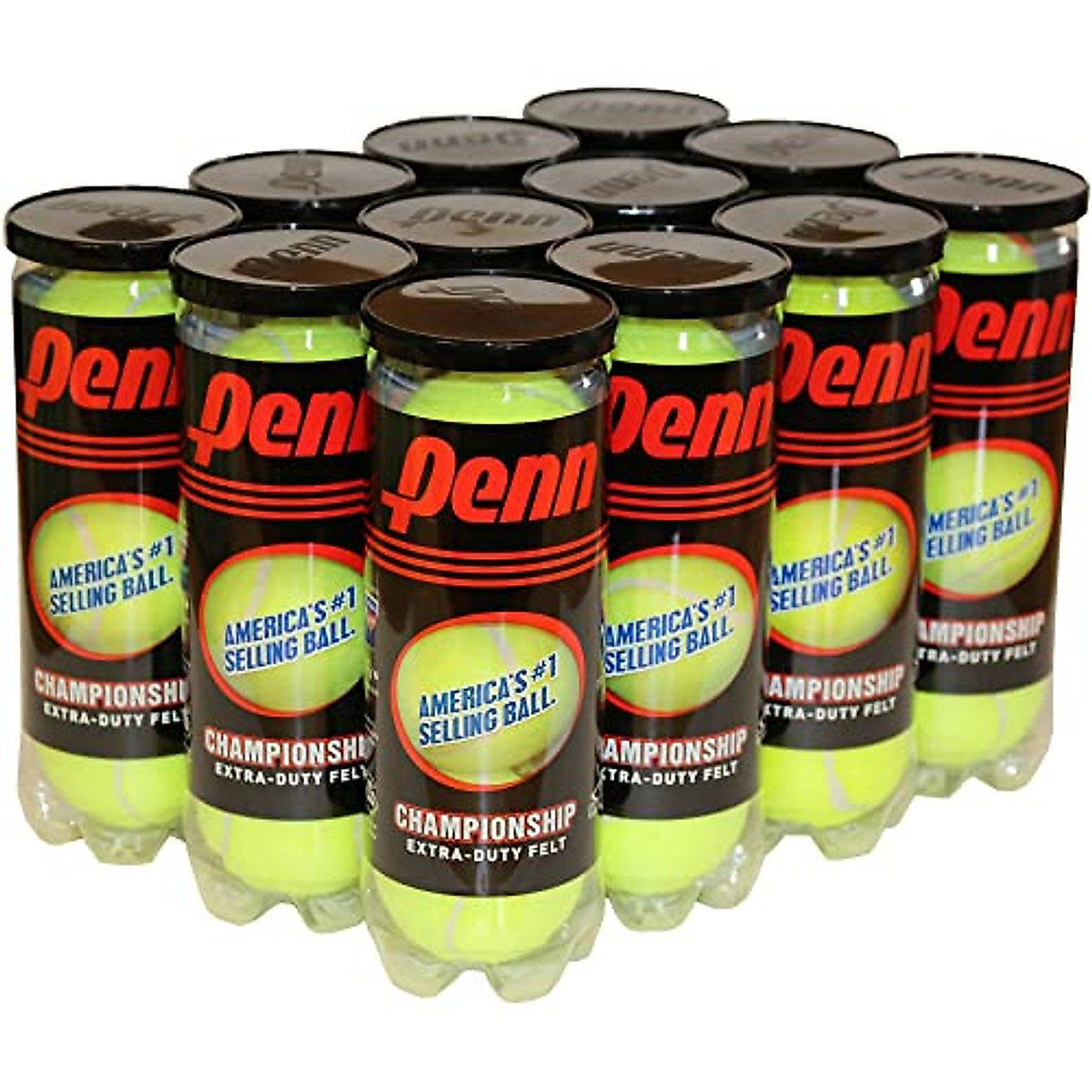 Penn Natural Rubber Championship Extra Duty Tennis Ball Case (12 cans, 36 Balls), Yellow