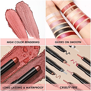 FOCALLURE 2 Pcs Cream Eyeshadow Stick,Brightener Eyeshadow Pencil Crayon,Highlighter Eye Shadow Stick Sets with Crease-proof Formula,Long Lasting Waterproof Eye Shadow Make Up,Starring Rose