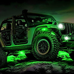 Rock Lights for Trucks, 4 Pods LED Rock Lights, IP67 Waterproof Neon Rock Lights Kits for Pickup ATV Off Road SUV, High Brightness Multifunction Underglow Lighting Glow Trail Rig Lamp (Green)