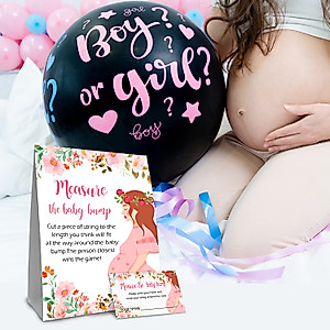 Measure Mommy's Belly Sign, Blush Pink Floral Baby Shower Sign, Measure the Baby Bump How Big is Mommy's Belly, Guessing Game for Gender Reveal Party- Game Set(1 Standing Sign + 50 Guessing Cards)
