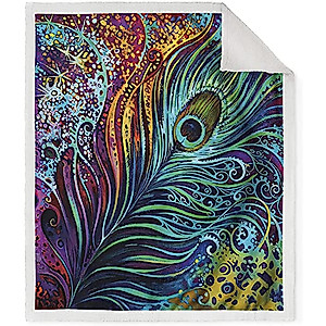 Jekeno Peacock Gifts for Women Blanket - Peacock Feather Plush Soft Sherpa Throw Blankets Warm Christmas Birthday Gift for Peacocks Lover Girls Kids Adults Peacock Themed Sofa Bed Home Decor 50"X60"