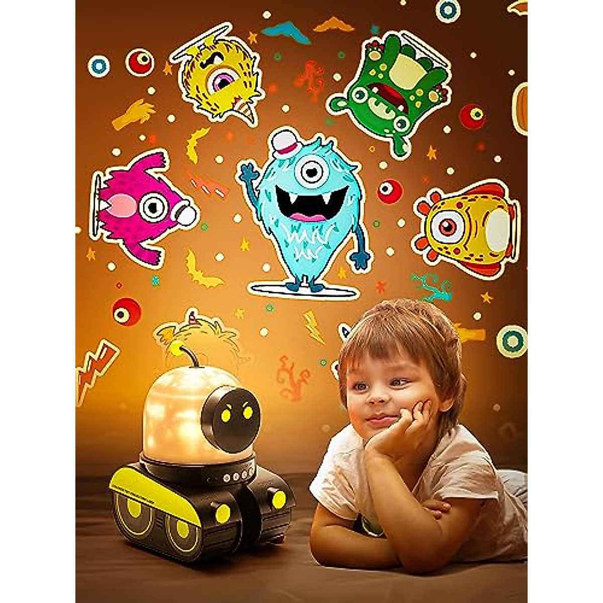 PIKOY Robot Night Light for Kids【12 Films】 Kids Night Light Projector,Bluetooth Music Baby Night Lights for Kids Room, 360° Rotation Rechargable Planets Star Projector Planetarium Projector Lamp