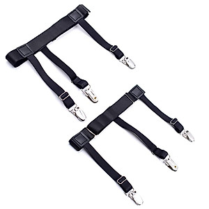 Kedofe Men Shirt Stays Adjustable Elastic Shirt Garter Shirts Holder with Non-slip Locking Clamps for Police Military (Black)