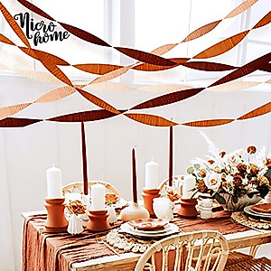 NICROHOME Weddings Decorations, 8 Rolls Rust Orange Crepe Paper Streamers, Brown Tassels Streamer Paper for Rustic Wedding, Retro Party, Thanksgiving Decorations,82Ft Long