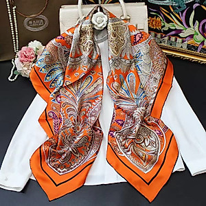 ANDANTINO 100% Pure Mulberry Silk Scarf 43" Large Square Lightweight Headscarf& Shawl–Women Hair Wraps-With Gift Packed (ORANGE)