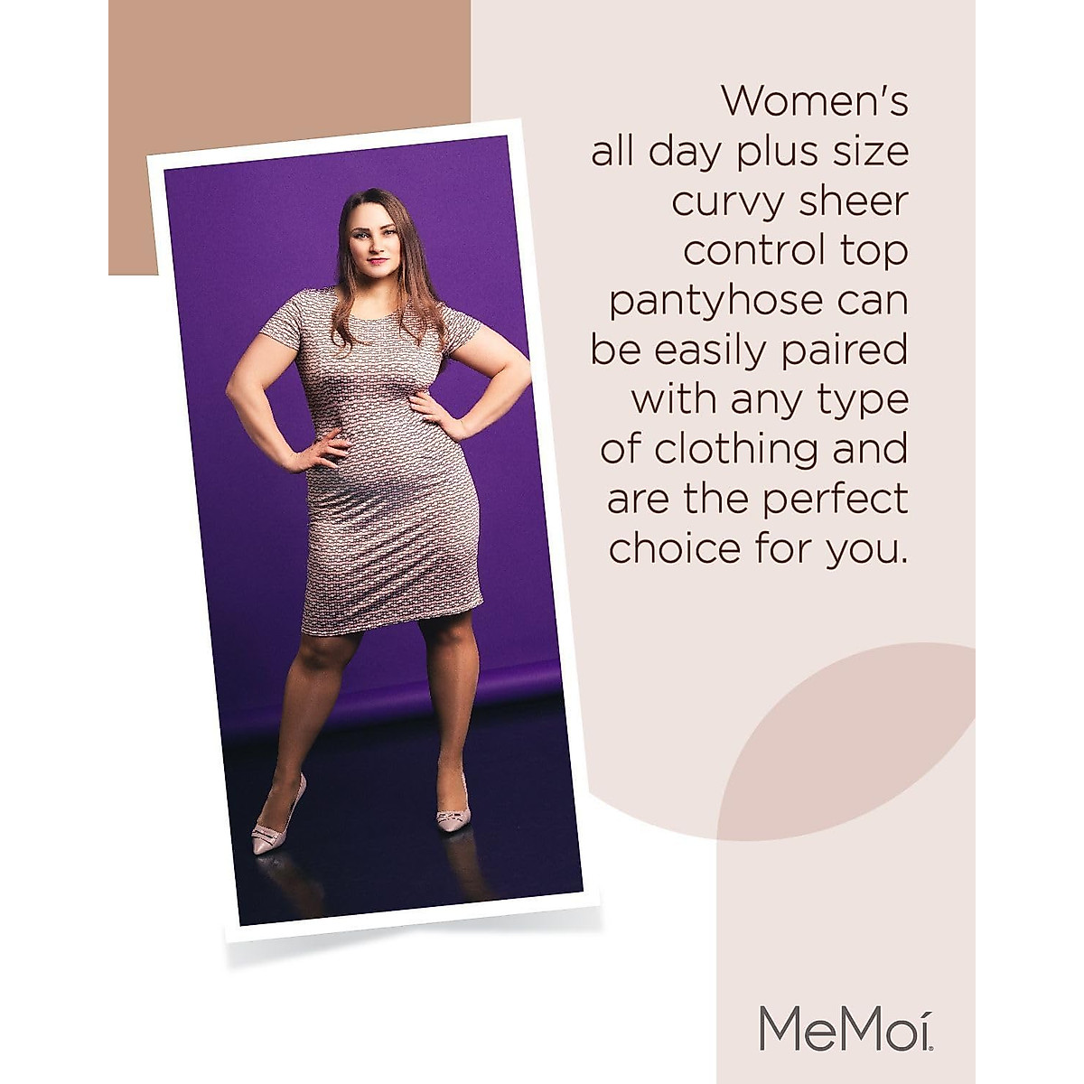 MeMoi Plus Size Curvy Control Top Pantyhose for Women, Comfortable Sheer Pantyhose, Lightweight Womens Stockings - French Coffee 7X