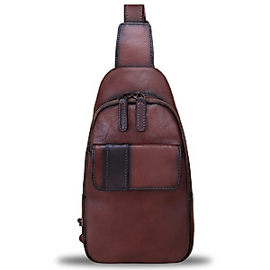 Genuine Leather Sling Bag Hiking Sling Backpacks Fanny Pack Vintage Handmade Crossbody Chest Daypack Shoulder Bag (Coffee)