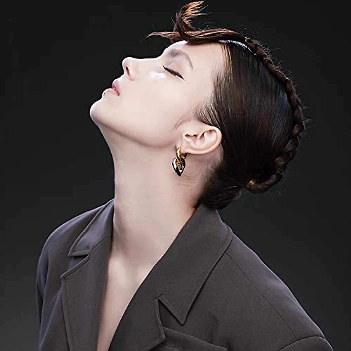 Sloong 14k Gold Plated Chunky Earring Cuban Link Chain Circle Hoop Earrings Paperclip Link Chain Jewelry Drop Dangle Earrings set for women Adult