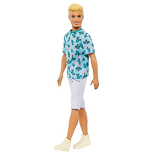 Barbie Fashionistas Ken Fashion Doll #211 with Blonde Hair, Blue Cactus Tee, White Shorts and Sneakers