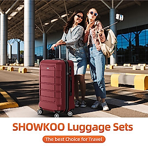 SHOWKOO Luggage Sets Expandable PC+ABS Durable Suitcase Double Wheels TSA Lock 3pcs Red Wine
