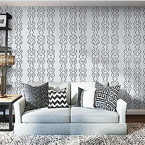 Micpolo Stripe Peel and Stick Wallpaper Black and Grey Contact Paper Geometric Self-Adhesive Wallpaper Modern Removable Vinyl Decor 17.7"X78"