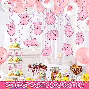 30 Pieces Pig Farm Animal Party Hanging Swirl Decorations Barnyard Theme Birthday Party Supplies Pink Piggy Hanging Foil Swirls Ceiling Decor for Girls Boys Kids Baby Shower Supplies
