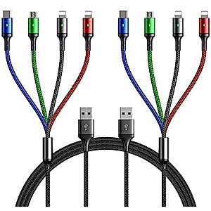 Multi Charging Cable [10ft 2Pack] Fast Multi Charger Cable 4 in 1 Multiple Nylon Braided USB Cable Universal Charging Cord with IP/Type C/Micro USB Port for Cell Phones/IP/Samsung/Ps/LG/Tablets/More