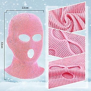 3 Pieces 3 Hole Ski Mask Balaclava Ski Mask Winter Knitted Neck Mask Face Cover for Halloween Men Outdoor Sports(Pink)
