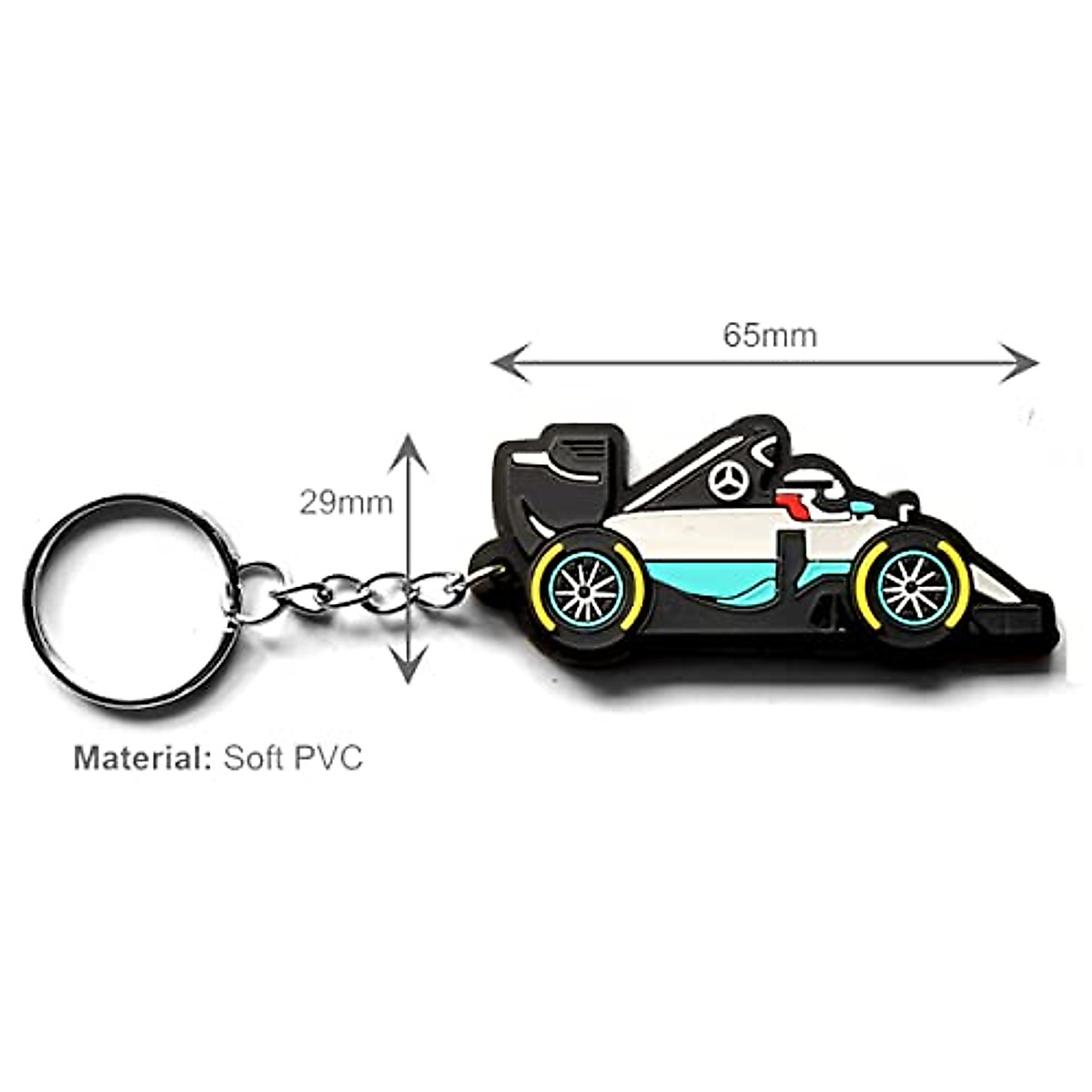 PolarAuto F1 Formula One Racing Car Tire Key Chain Keychain Compatible with Red Bull Mercedes Ferrari Team Fan Gift Accessory (Mercedes Car)