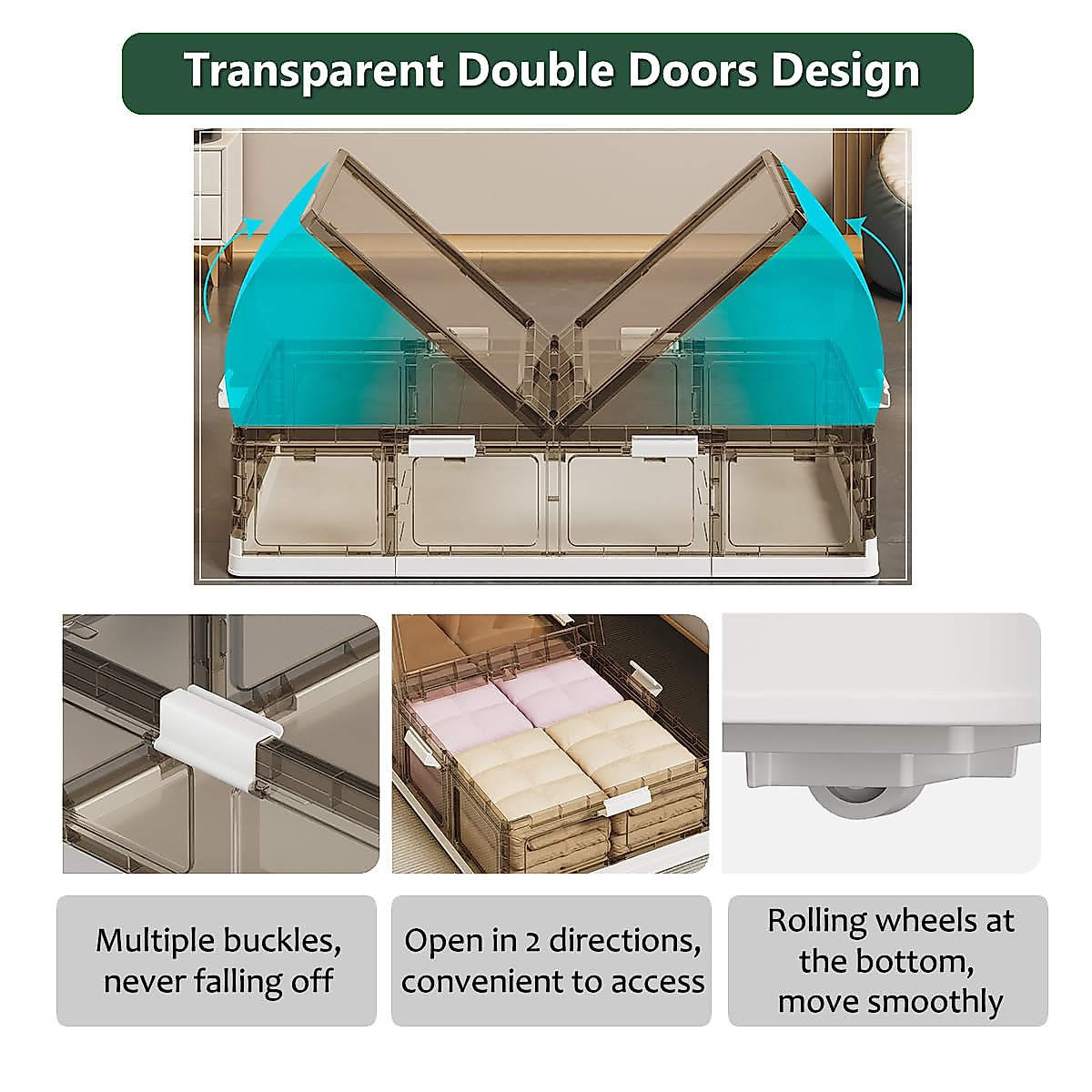 Under Bed Storage, 2 Packs Closet Organizer System, Underbed Storage with Wheels,7.9'' High Folding Blanket Storage, Laundry Room Organization, Closet Organizer with Lids,Stackable Clothing Storage