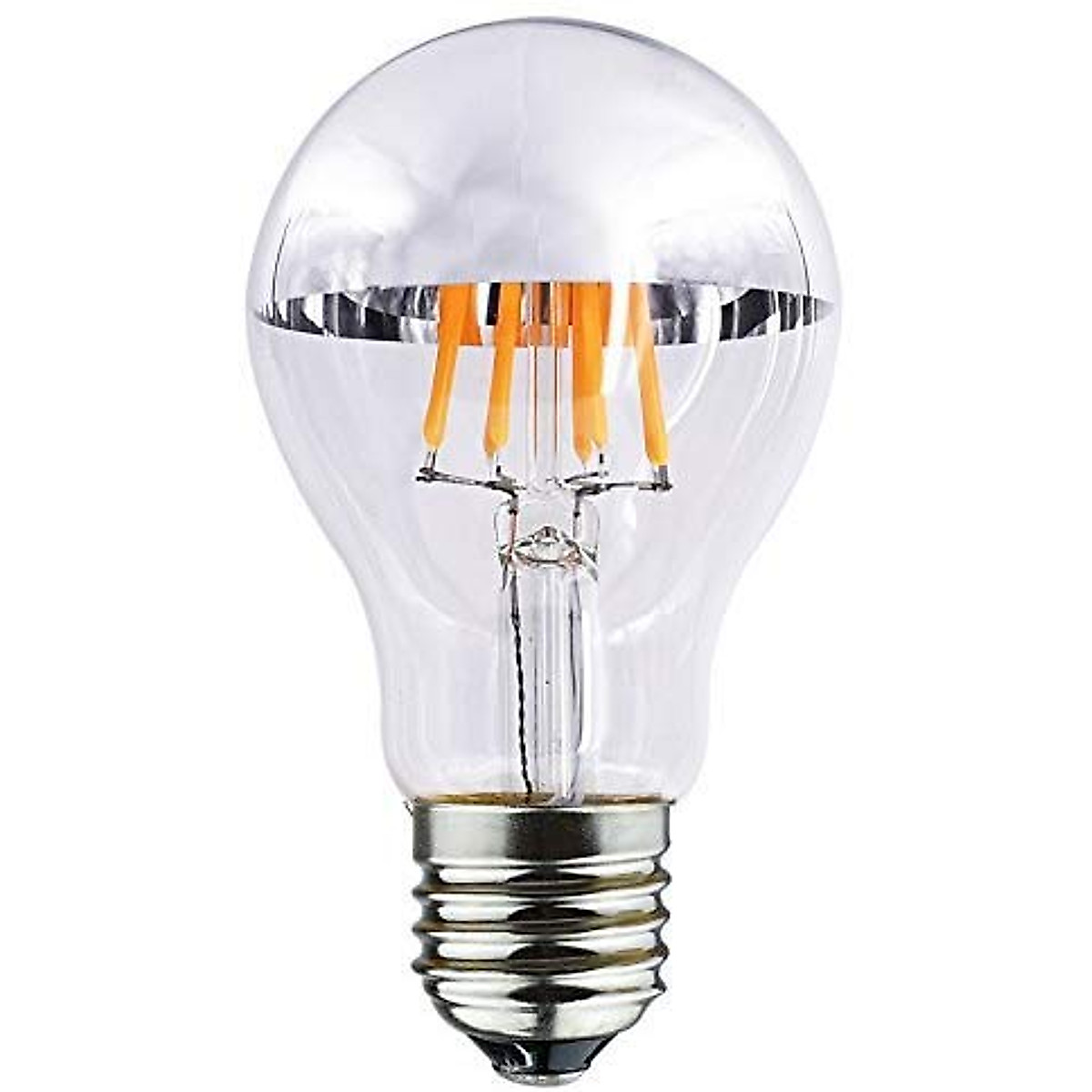 Half Chrome LED Filament Bulb A19 8W LED Light Bulb, Silver Bowl Tipped, E26 Base, Soft Warm White 2700K, 70W Equivalent, 110-120VAC, Dimmable (8)