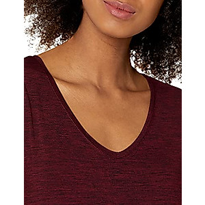 Amazon Essentials Women's Tech Stretch Short-Sleeve V-Neck T-Shirt (Available in Plus Size), Pack of 2, Black/Burgundy Space Dye, X-Large