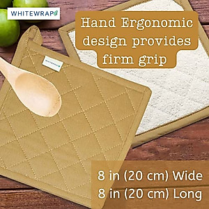 WHITEWRAP Pot Holders|2-Pack | Heat Resistant Kitchen Microwave Gloves for Baking Cooking Grilling, Good fit, Soft Cotton Filling, Non-Slip Surface, Chef and Restaurant (8"x8", Off White/Brown)