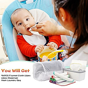 FAMOPLY 54 Pack Flannel Cloth Baby Wipes with Dispenser, Reusable natural skin-friendly baby wipes, Body Face Hand Washcloth Essential for Cloth Diapers 8x8 inch