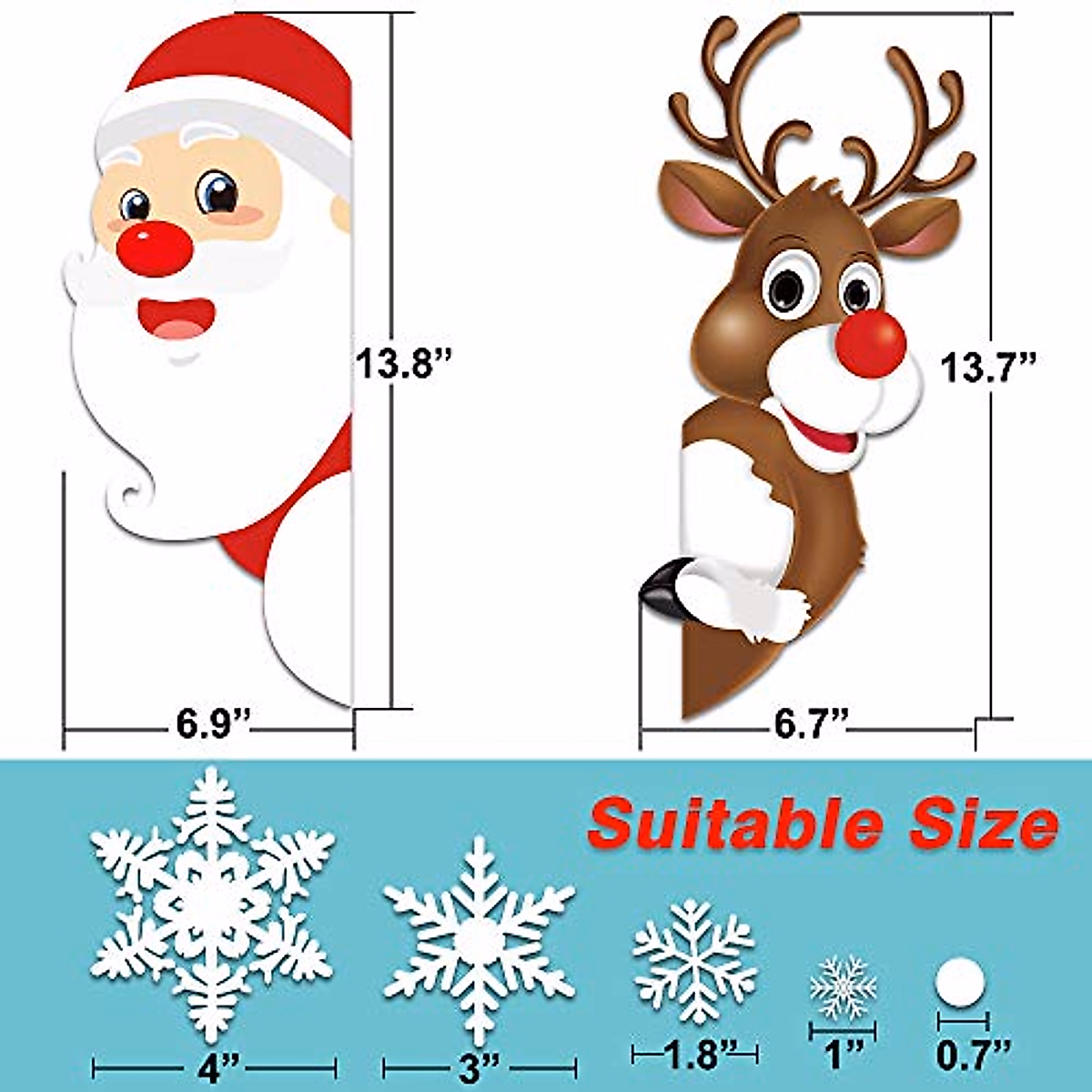 HINZER 310Pcs Christmas Window Clings Christmas Window Decorations Xmas Window Flakes Christmas Decals for Home Deer Santa Claus and Snowflakes
