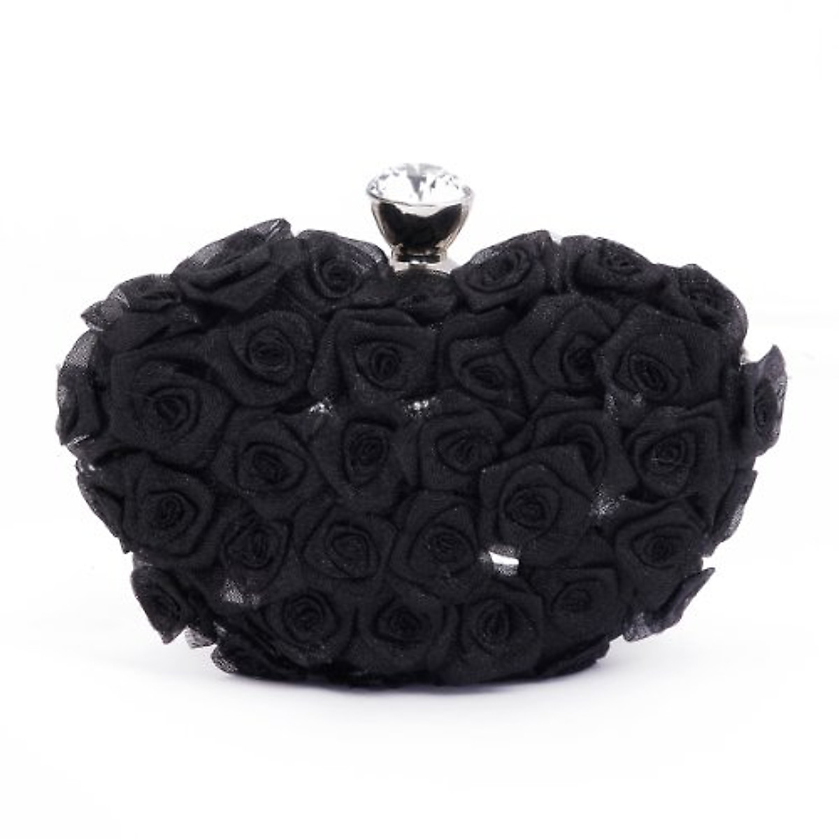 Damara Womens Shiny Mini Rose Crystal Hardcase Box Clutches,black