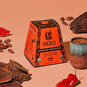 70% Spicy Dark Drinking Chocolate - Certified Organic Hot Cacao / Fair Trade Cocoa - by CACOCO (7.05 ounces) …