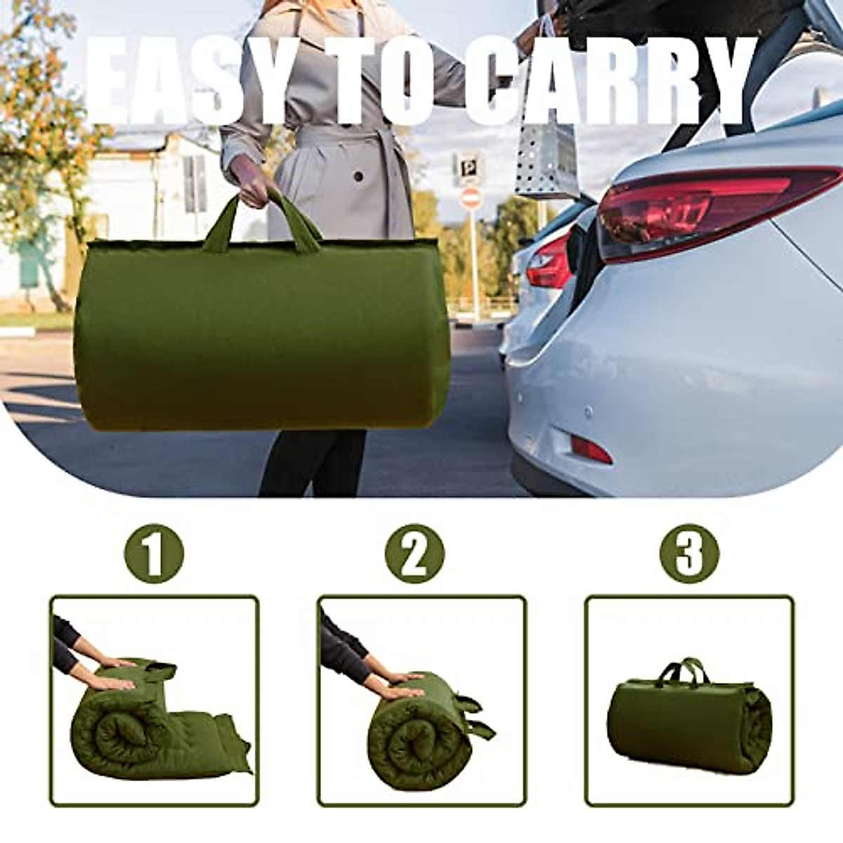 MAXYOYO Roll Up Mattress Sleeping Mat, Floor Futon for Outdoor Indoor, Upgraded Portable and Foldable Mattress, Green Twin, 75x36 Inch