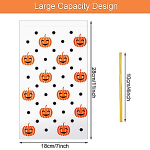 Halloween Pumpkin Print Cone Cellophane Bags Heat Sealable Halloween Treat Candy Bags Gift Bags and Golden Twist Ties for Halloween Treat Party Favor (100 Sets)
