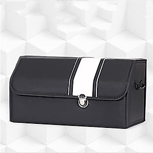 Collapsible Car Trunk Storage Bag Organizer with Lid Portable Car Storage Stowing Tidying Pu Leather Auto Trunk Box Organizer (55CM)