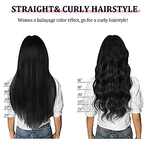 ALLY Clip in Hair Extensions Real Human Hair 100% Brazilian Remy Human Hair Clip in Hair Extensions for Black Women Seamless Straight Clip ins Soft & Natural (#1B Natural Black 16inch 80g)