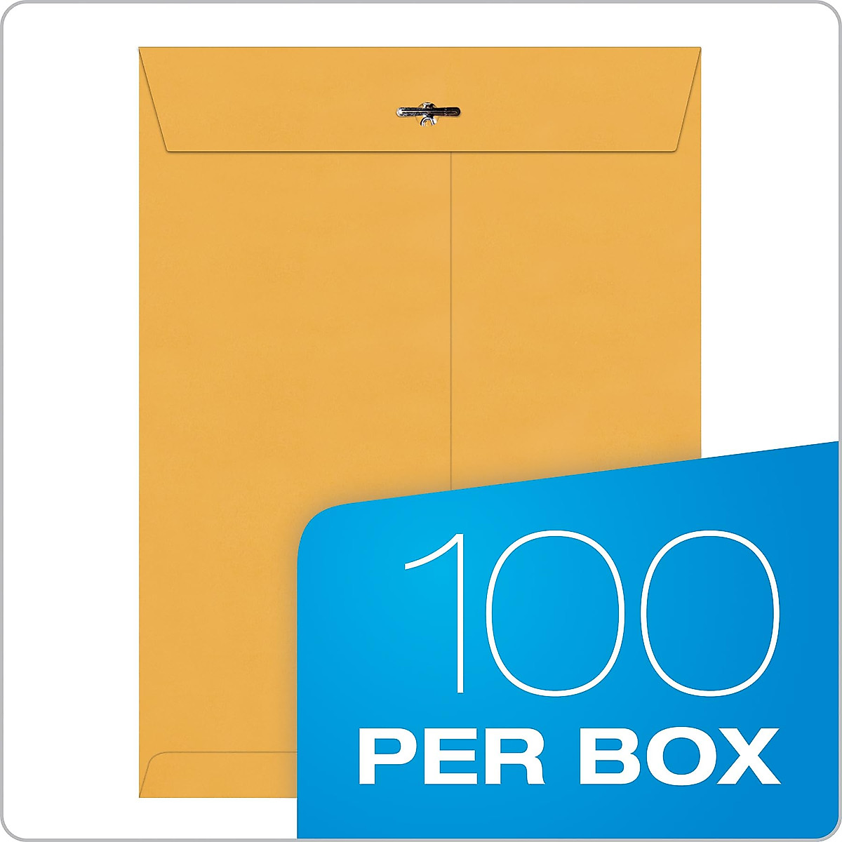 Quality Park 9 x 12 Clasp Envelopes with Deeply Gummed Flaps, Great for Filing, Storing or Mailing Documents, 28 lb Brown Kraft, 100 per Box (QUA37890)