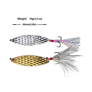 DAIMOUTH 10pcs Fishing Spoons Lures Metal Spoon Fishing Lures Spinner Baits Fishing Baits with Feathered Treble Hook for Salmon Walleye Bass,5g-20g