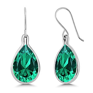 Gem Stone King 925 Sterling Silver Green Simulated Emerald Teardrop Dangle Earrings For Women | 16.50 Cttw | Pear Shape 16X12MM