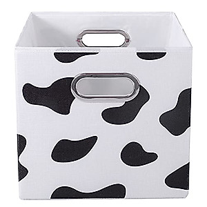 ANMINY 4PCS Storage Cubes Set Cow Print Large Cotton Linen Storage Bins Boxes Baskets with Handles PP Plastic Board Foldable Desktop Closet Shelf Organizer Container for Home Office - 11"x 11"x 11"