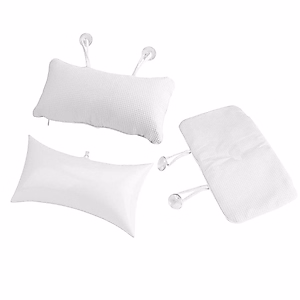 EORTA Inflatable Bathtub Pillow Anti-Slip Aerated Bath Pillow with Suction Cup Spa Bath Cushion for Head Neck Rest Relax, Home, Bathroom, White, 13.8"X7.8"