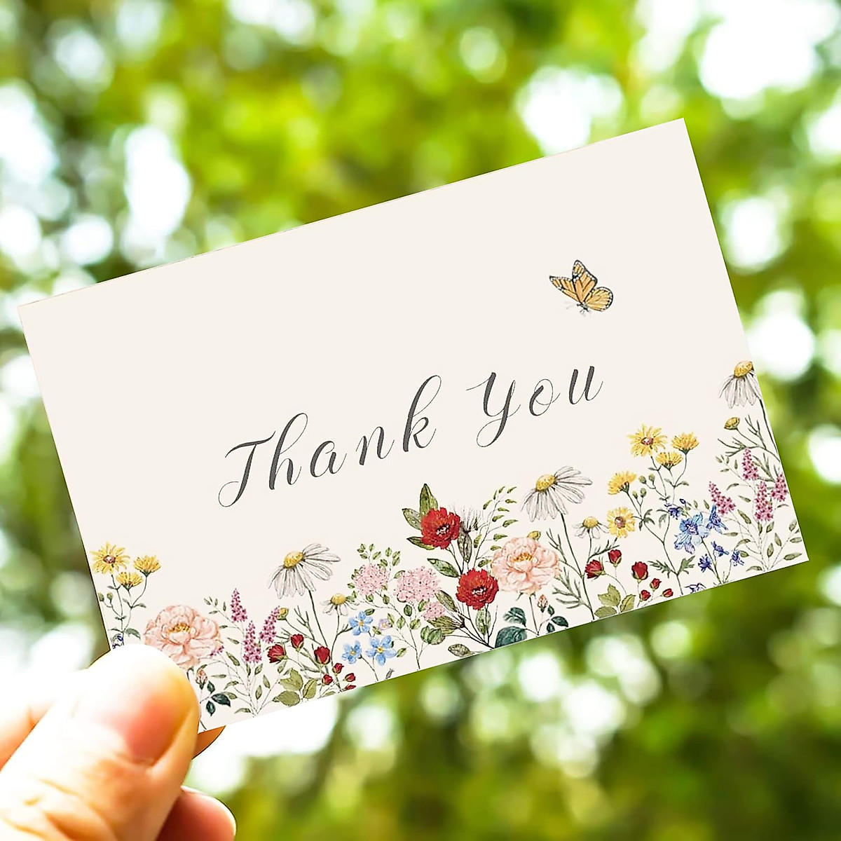 ChicRosa 24 Pack Wildflower Thank You Cards Bulk Vintage Flower Greeting Cards with Kraft Envelope Sticker Retro Floral Blank Note Cards for Birthday Wedding Baby Shower Bridal Shower, 4 x 6 Inch