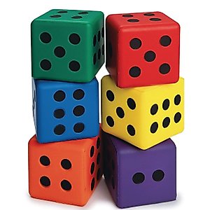 S&S Worldwide Large Molded Foam Dice. Assorted Color 3-1/4" PU Foam Dice Feature Recessed Dots. Great for Games, Math Exercises, Stacking and More. Set of 6