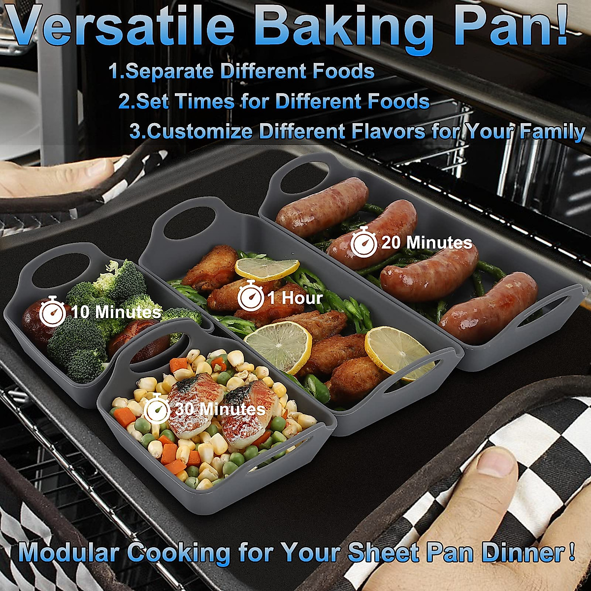 Pinzovemo Silicone Baking Sheet Pan Dividers,Sturdy Heatproof Handles Nonstick Tray,Cooking Reimagined,Reusable Bakeware Set for Meal Prep,Easy to Clean,Air Fryer,Oven Safe