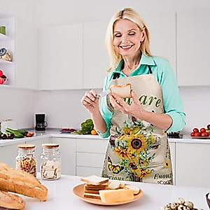 Lasnten Christian Bible Verse Apron Religious Gift for Women Waterproof Inspirational Cooking Apron with Pocket Tie Neckstrap (Sunflower)