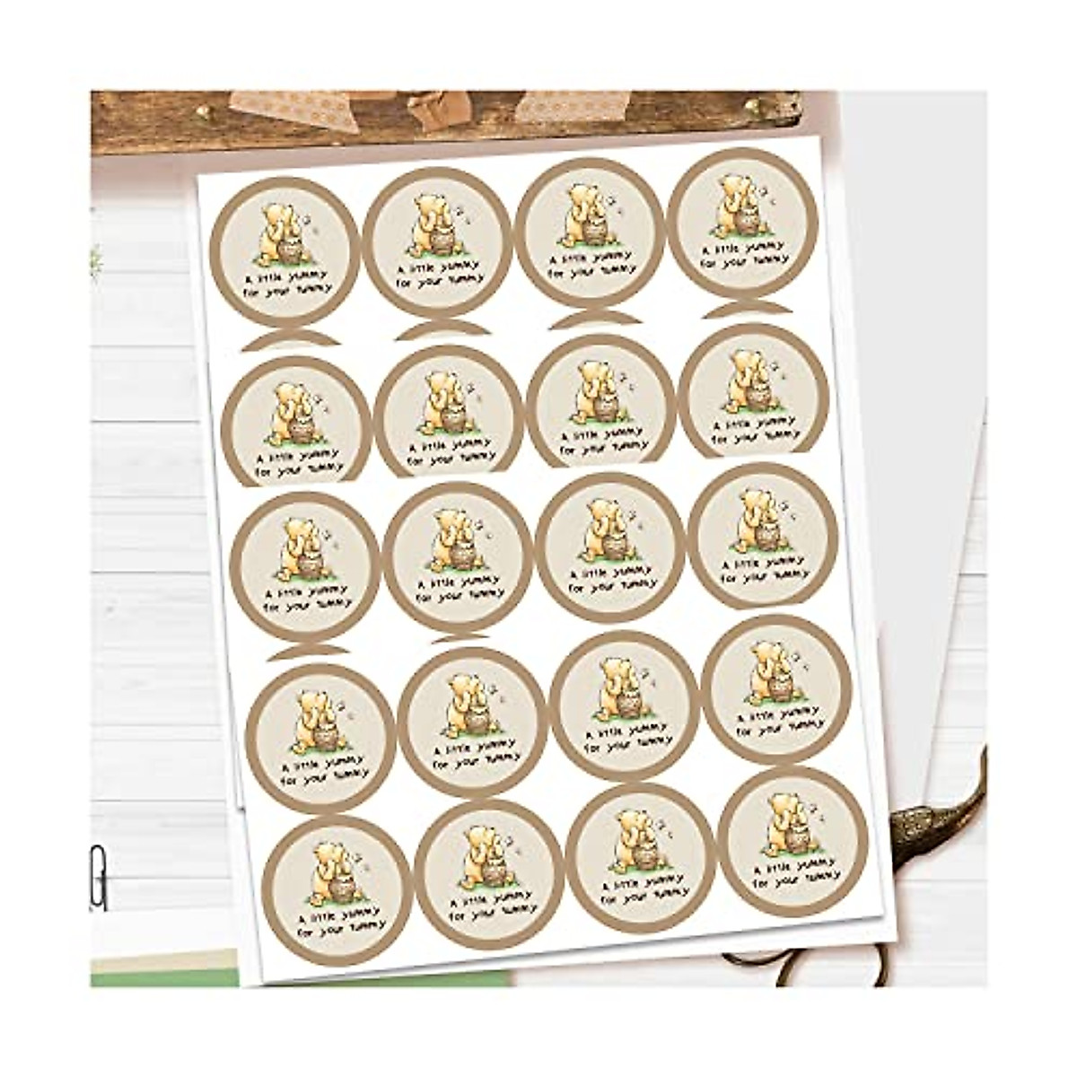Classic Winnie The Pooh Stickers, A Little Yummy for Your Yummy Stickers, Perfect for Baby Showers, Wedding Favors,Honey Jar, Party Favors 32 PCS