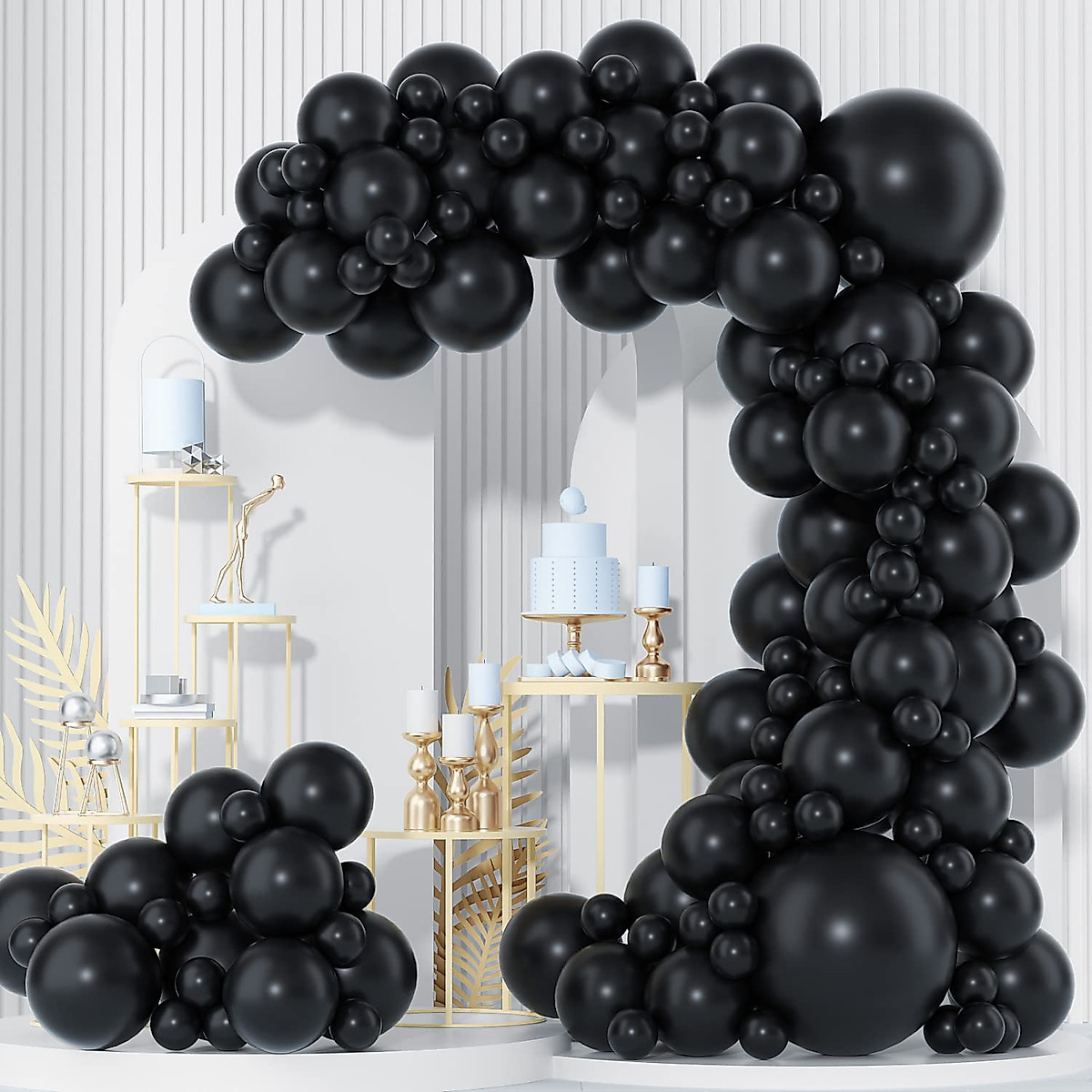 HUICYHFR Black Latex Balloon Arch Kit, 102PCS 18In 12In 10In 5In Arch Garland for Engagement, Wedding, Birthday Party, Anniversary Celebration Decoration With 33FT Ribbon