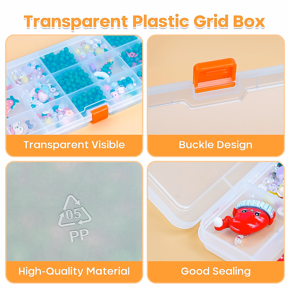 Moon Magpie 2PACK Extra Thick Bead Organizers, 15 Grid Mini Clear Plastic Storage Box Craft Containers for Nail jewelry rhinestones DIY Supply Case