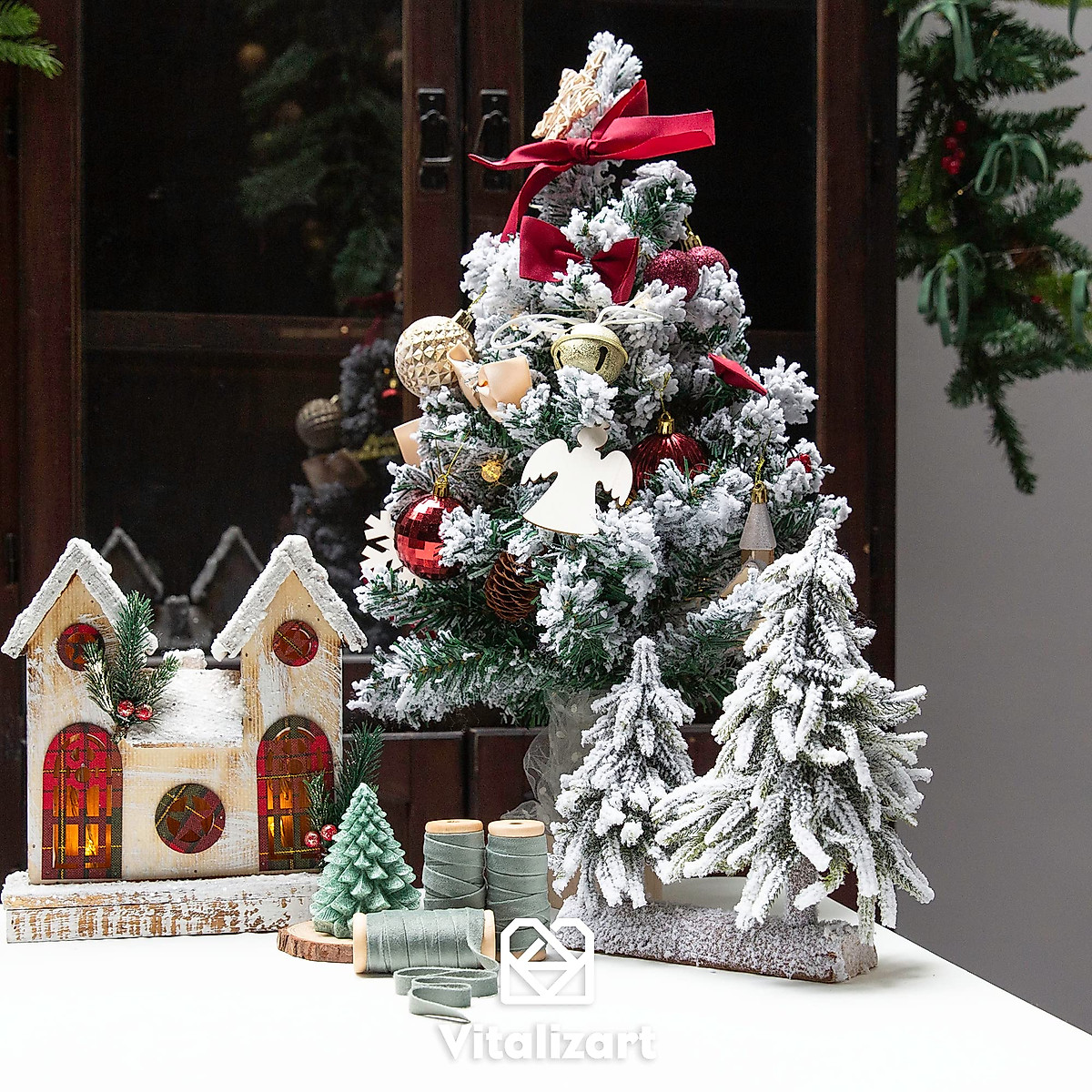 Vitalizart Dusty Green Velvet Ribbon Set 3/8" x 15 Yd Wooden Spool Fabric Trim 3 Rolls * 5 Yd for Christmas Wreath Decoration Handmade Craft Ornaments Gift Wrapping & Bow Making