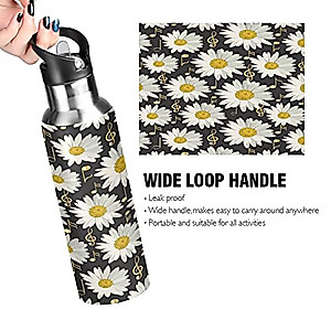 ALAZA Flower Music Note Water Bottle with Straw Lid Vacuum Insulated Stainless Steel Thermo Flask Water Bottle 20oz
