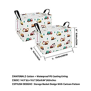 QUEENLALA 2 Pack Rectangular Large Storage Basket,Laundry Hamper,Office,HomeDecor,Canvas Fabric Laundry Basket（2Pack-Rec-Excavator）