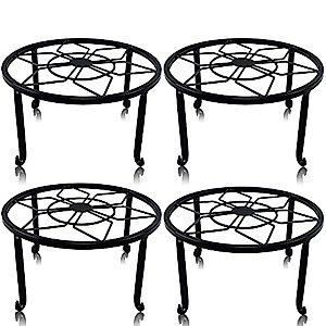 yosager 4 Pack Metal Plant Stands for Flower Pot, Heavy Duty Black Iron Potted Stand Holder, Indoor Outdoor Rustproof Metal Planter Container Round Supports Display Rack for Home & Garden Decor