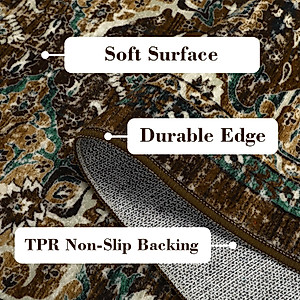 LUXLOOM Washable Rugs 9x12 Rug for Bedroom Vintage Living Room Rugs Bohemian Medallion Rug Boho Large Area Rug Non Slip Throw Rugs Stain Resistant Carpet for Office Dining Room 9'x12' Brown/Green