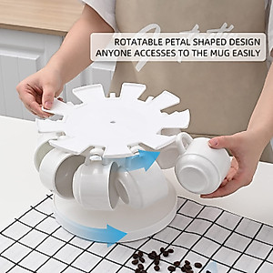 NEALYSEA Coffee Mug Holder, Rotatable Cup Stand with 9 Hooks, Tea Cup Rack for Saucers and Coffee Pod Holder, Mug Tree for Coffee Counter Bar and Kitchen